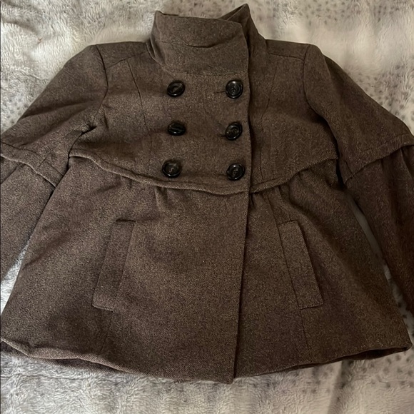 LOFT | Jackets & Coats | Loft Brown Cropped Pea Coat 2 Herringbone Xs ...